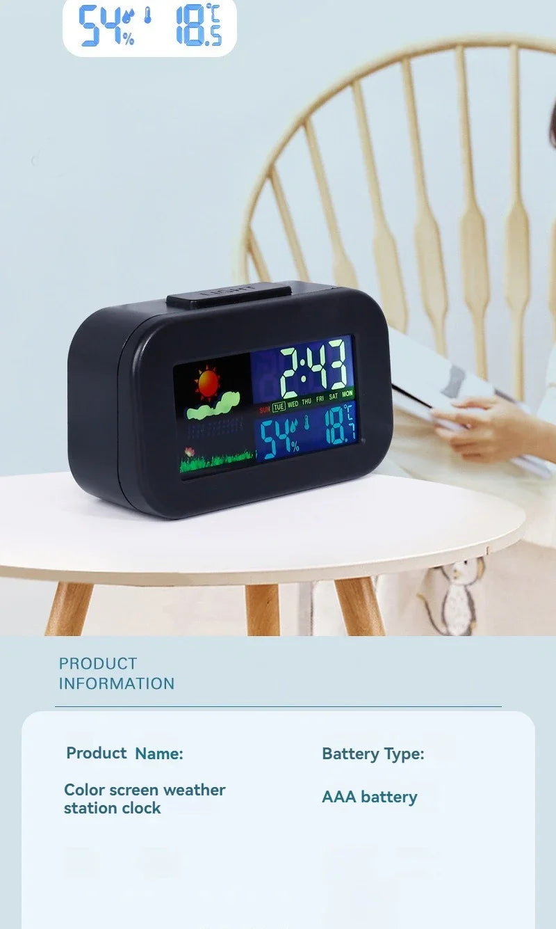 Weather Station Clock with Color Display - Temp & Humidity Monitor, Ba ...