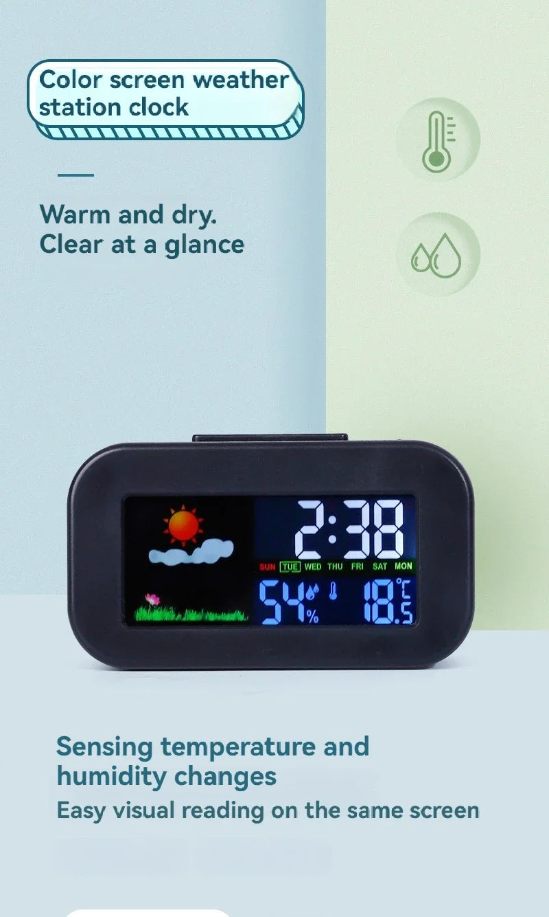 Weather Station Clock with Color Display - Temp & Humidity Monitor, Ba ...